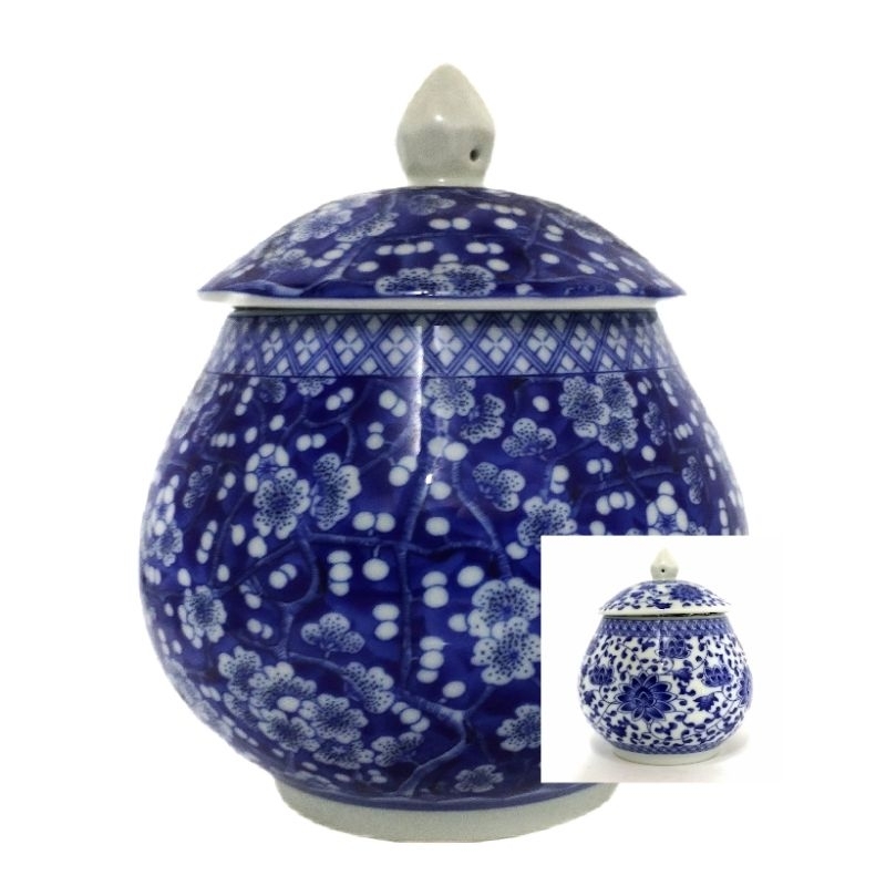 Beautiful Blue Flora Airtight Ceramic Candy Jar Tea Container Balang ...