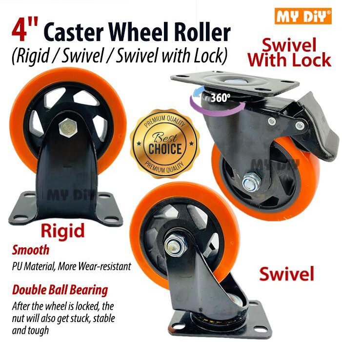 MYDIYHOMEDEPOT - 4" Pvc Caster Wheel Roda Roller Wheel Rigid (Mati) or ...
