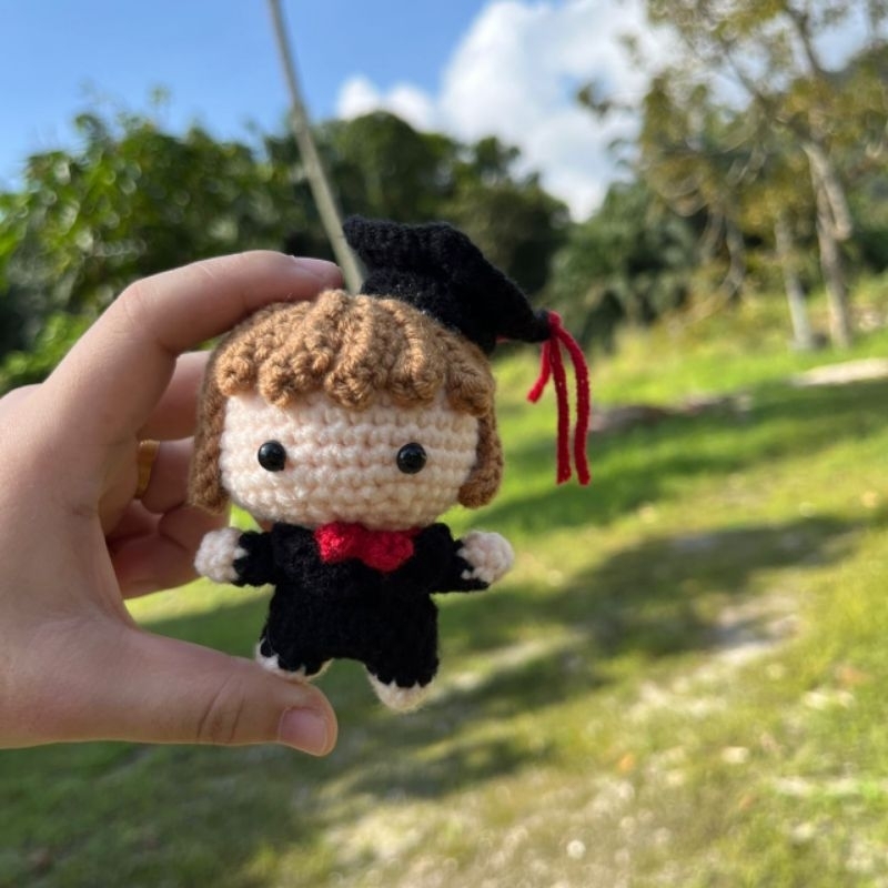 hand knitted crochet convocation graduation doll milk cotton yarn doll ...