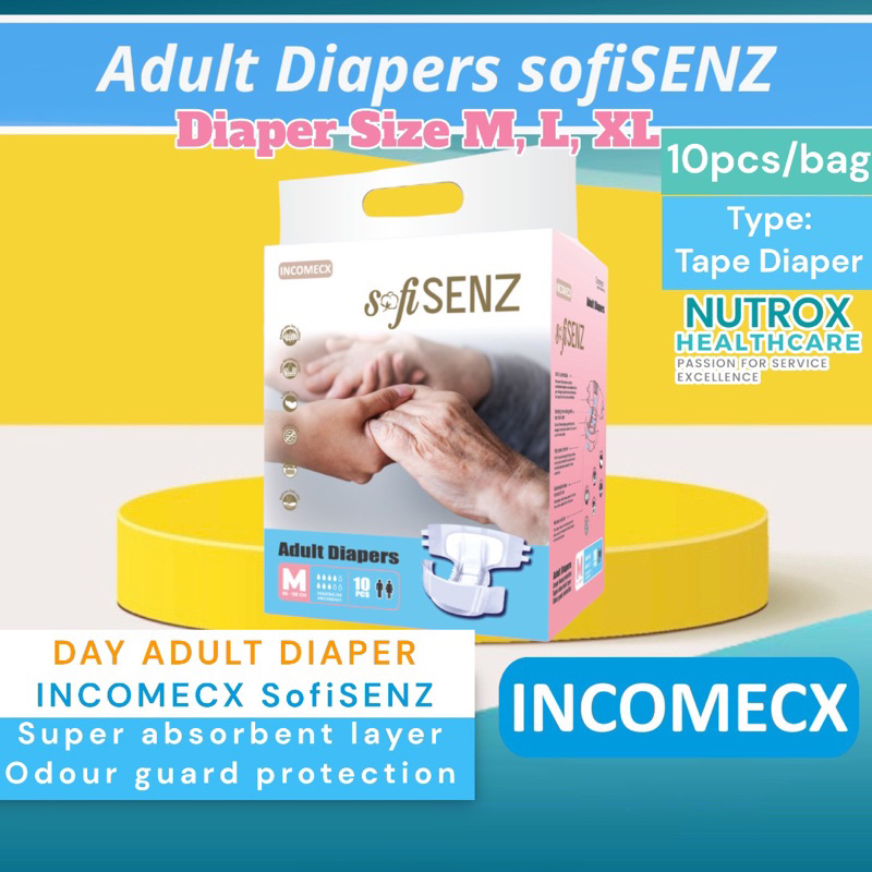 Adult Diapers INCOMECX sofiSENZ M, L, XL Bag of 10pcs Maximum Urine ...