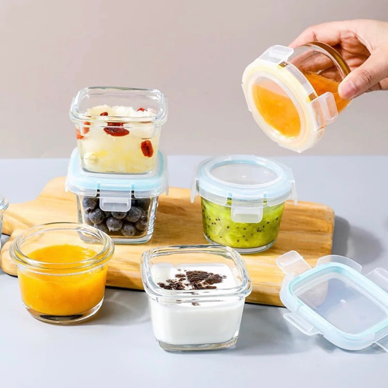 4pcs Mini Glass Tupperware Heat Resistant Glass Food Container Baby ...