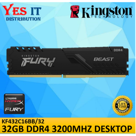 Kingston FURY Beast 8GB / 16GB/32GB 3200MHz DDR4 CL16 PC Desktop Memory (KF432C16BB/16/32 ...