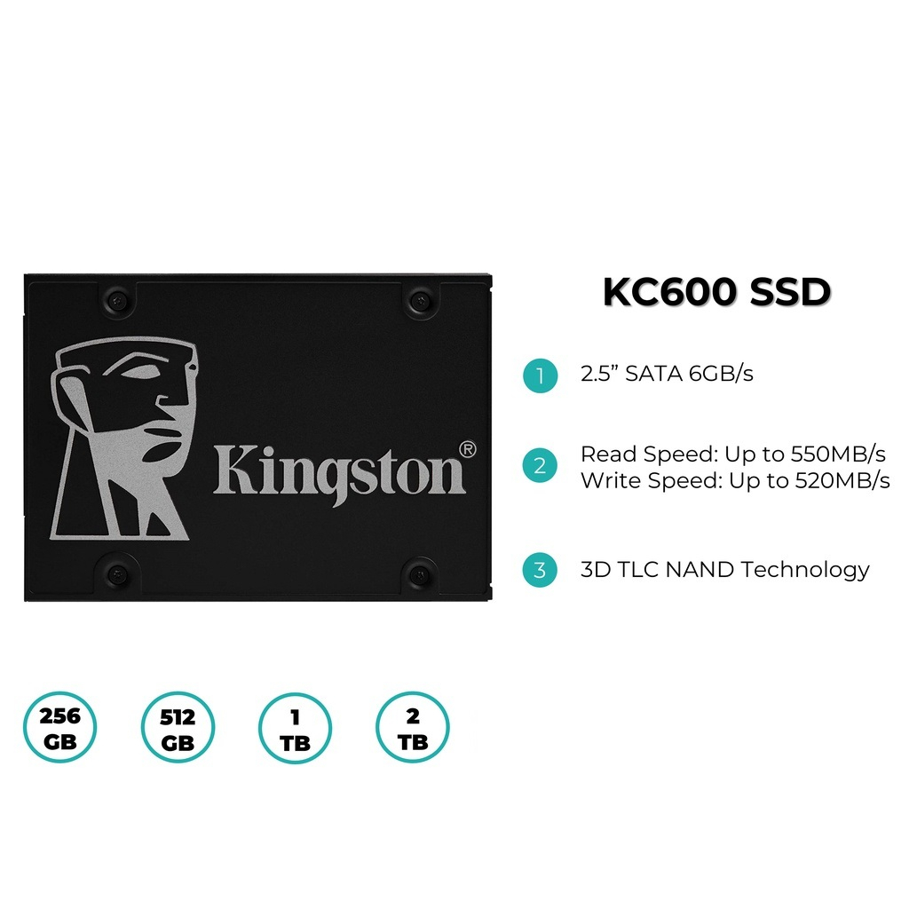 KINGSTON KC600 2.5" 3D TLC NAND INTERNAL SATA SSD SOLID STATE DRIVE - 256GB / 512GB / 1024GB ...