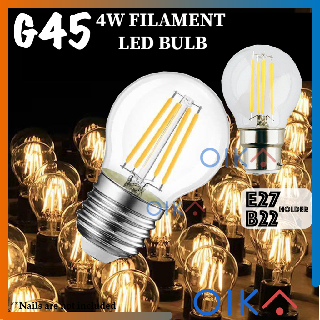 [READY STOCK]G45 FILAMENT LED BULB 4W Ping Pong Bulb B22/E27 Energy ...