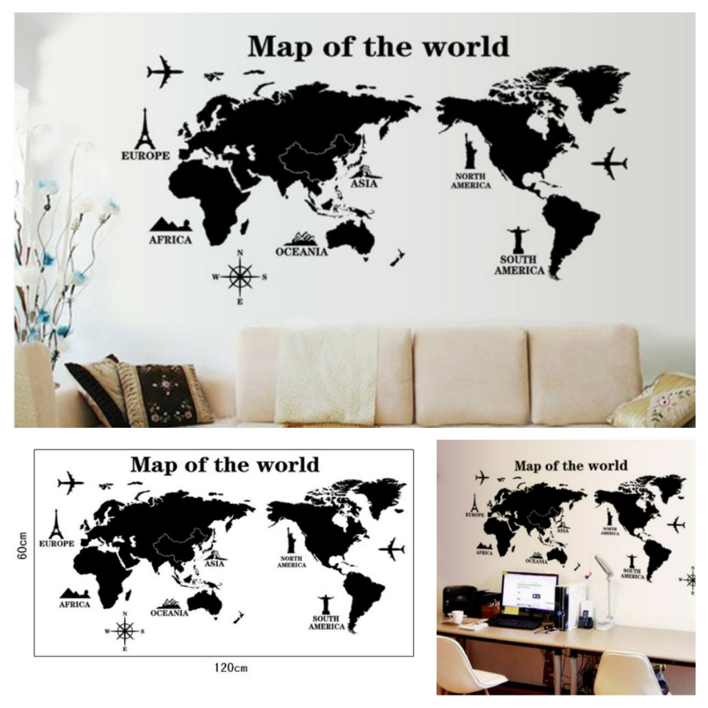 New Travel World Map Sticker Wall Art Decoration Sticker 2D Wallsticker ...