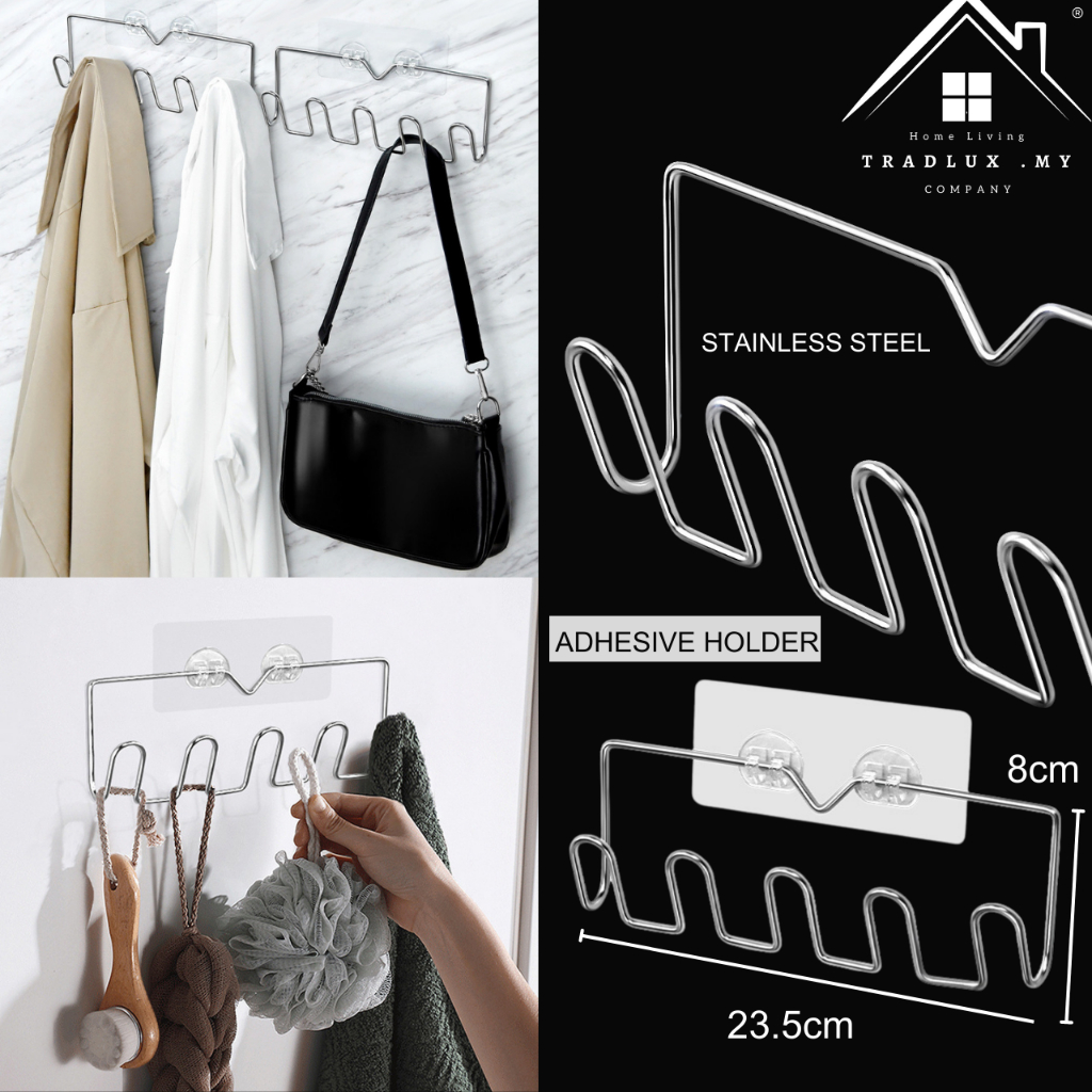 Tradlux Adhesive Stainless Steel Hook Kitchen Bathroom Bedroom Living ...