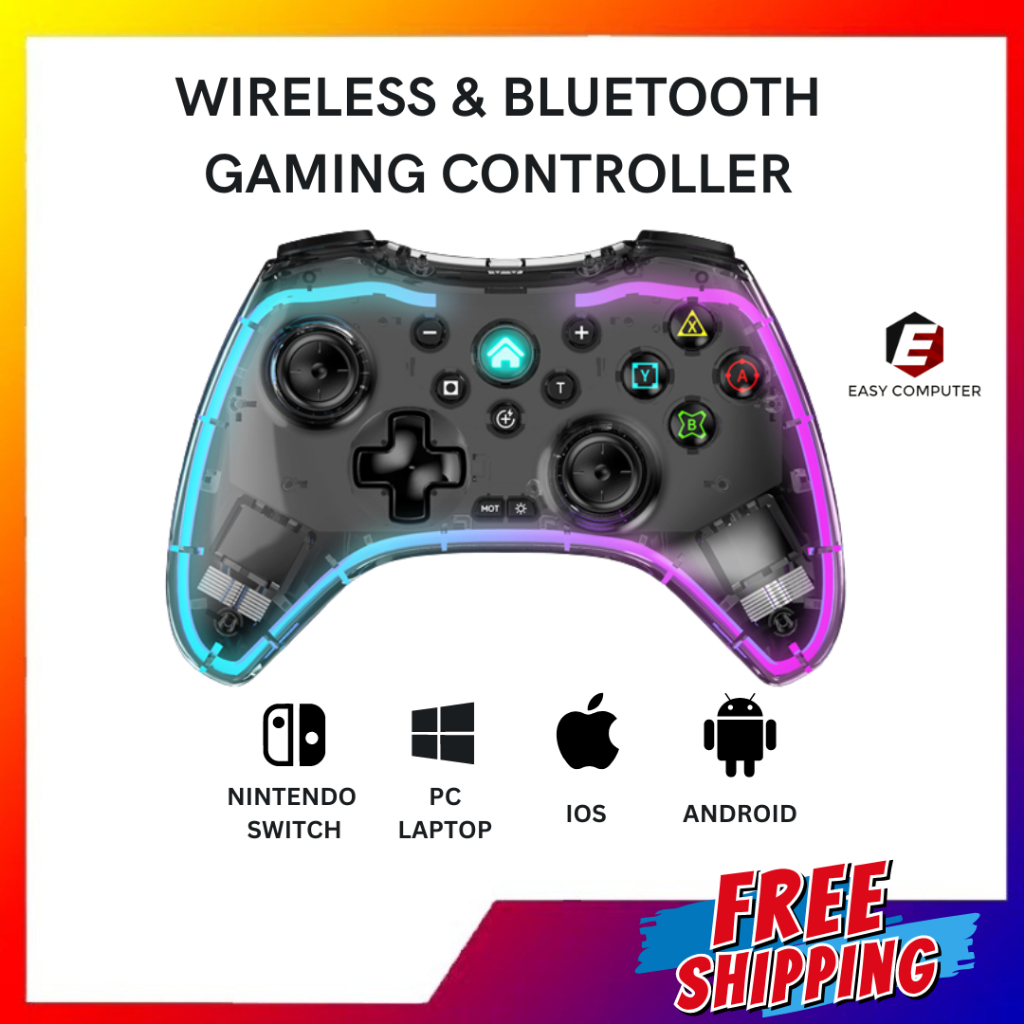 Wireless RGB Gamepad Joystick for Switch PS3 PS4 Android PC Transparent ...