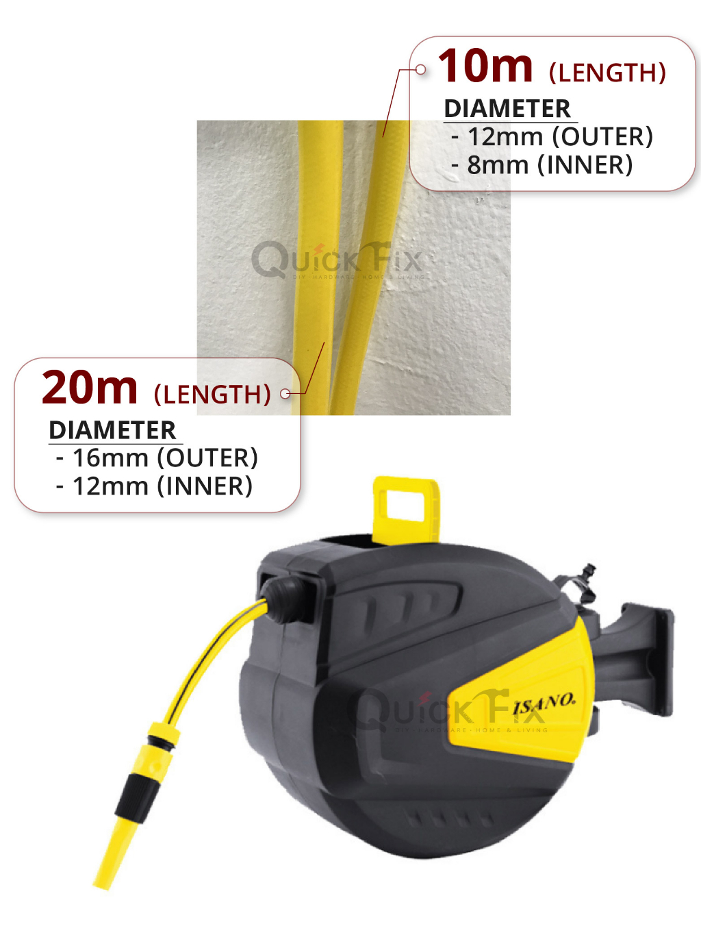 QuickFix ISANO AUTO Retractable Water Hose Reel Pipe Garden 10m & 20m ...