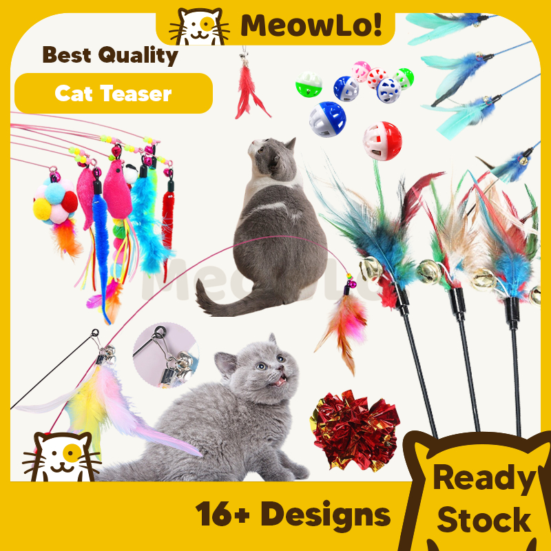 MeowLo Cat Teaser Flexible Stick Pet Toy Cat Play Toy Cat Feather Toy ...