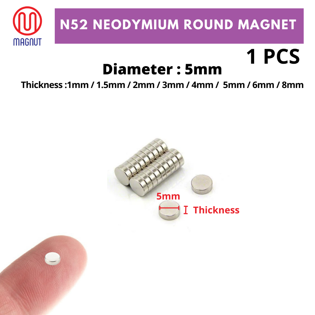 1pcs Grade : N52 Diameter : 5mm Thickness : 1mm/1.5mm/2mm/3mm/4mm/5mm ...