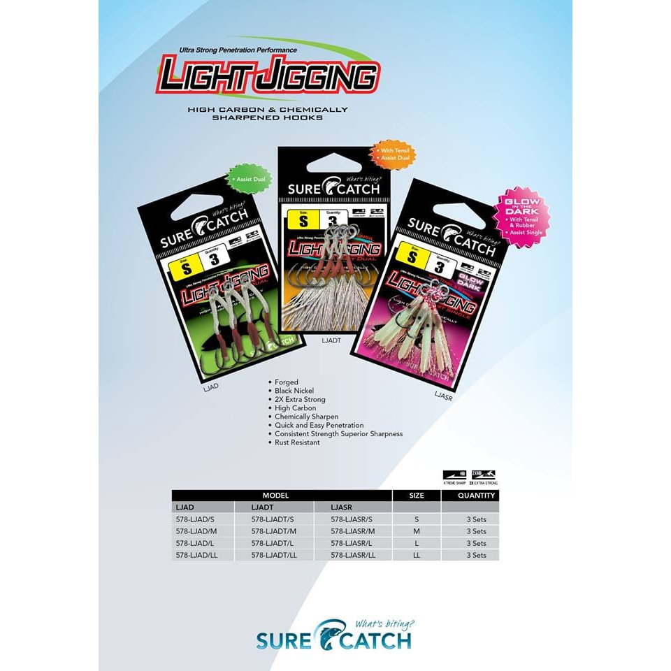 Surecatch Light Jigging Assist Dual Hook With Tinsel (3PAIR PACK WITH SOLID RING AND SPLIT RING ...