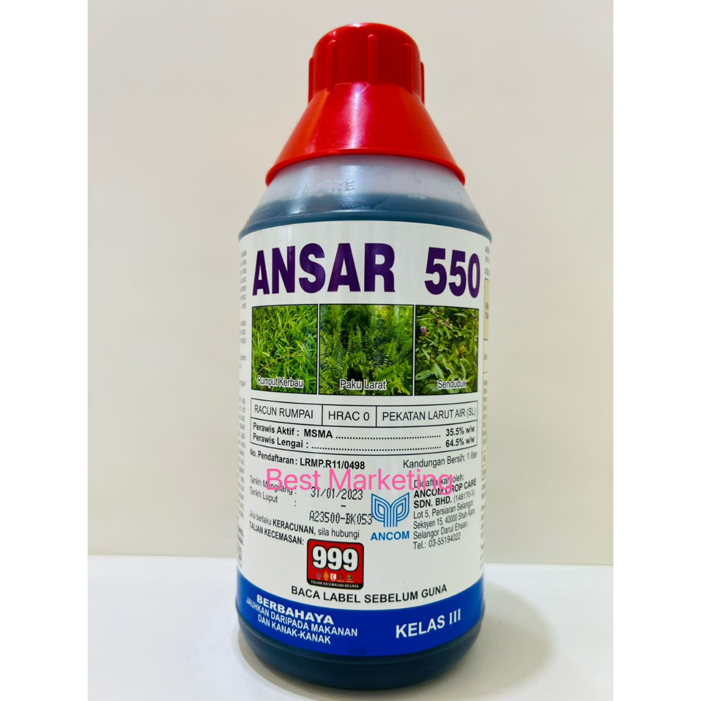 1LIT ANCOM ANSAR 550 MSMA 35.5% Herbicide Weed Grass Killer Grasskiller ...