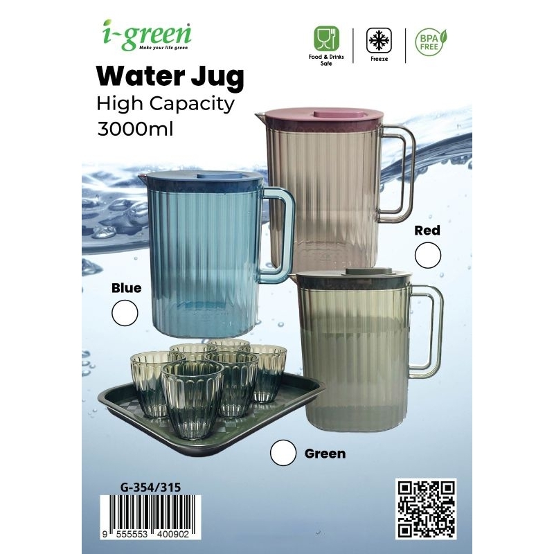 Crystal Water Jug Set With Tray 6 Cup With Pitcher Drinkware Water Pot ...