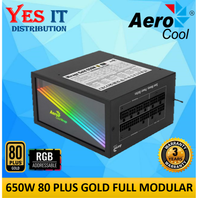 AEROCOOL MIRAGE 650W / 750W RGB 80 PLUS GOLD FULL MODULAR POWER SUPPLY ...