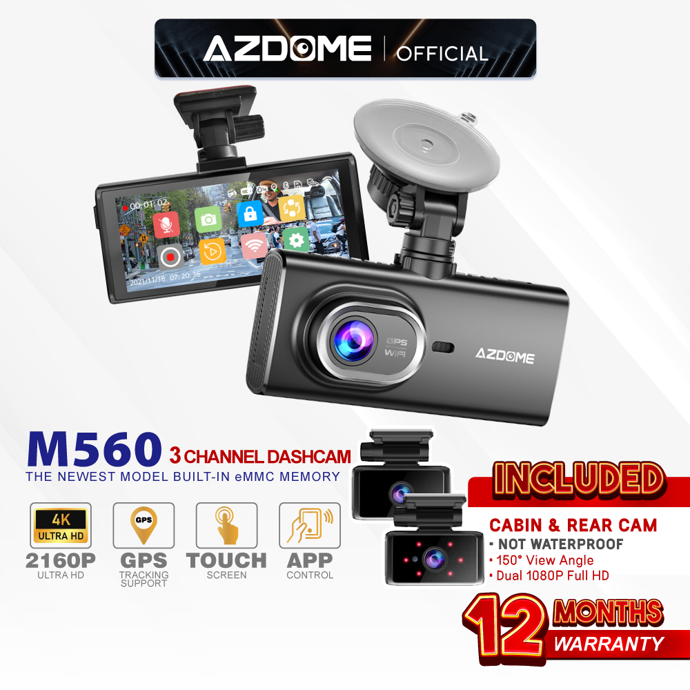 AZDOME M560-3CH 2160P/4K Ultra HD 3 Channel Front & Rear DashCam Night ...