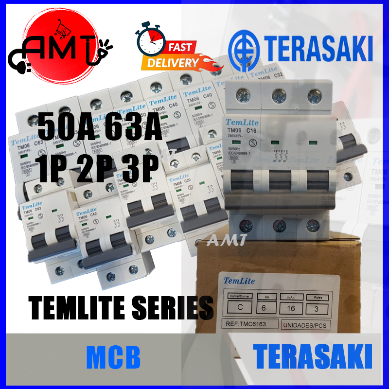 TERASAKI TEMLITE TM06 1P 2P 3P MCB 50A 63A 6KA | Shopee Malaysia