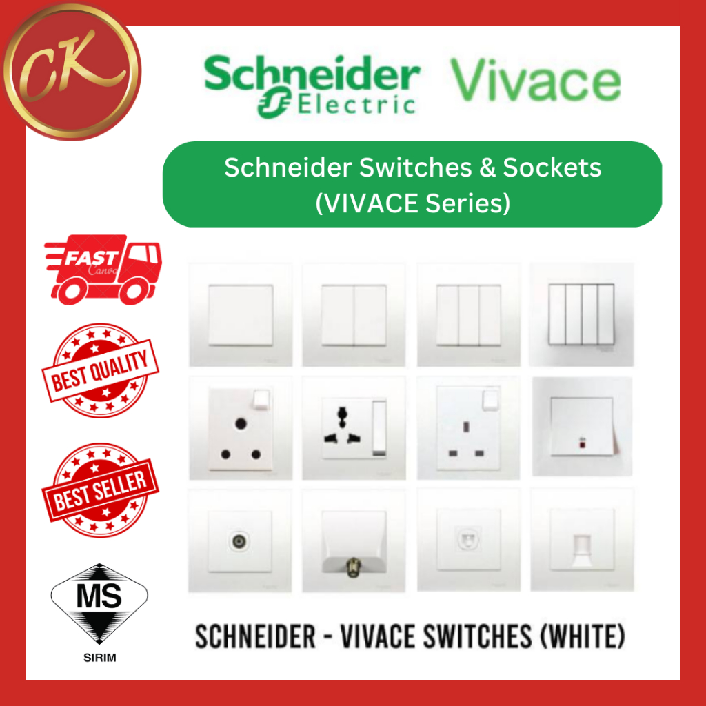 SCHNEIDER ELECTRIC VIVACE 16AX SERIES SWITCHES & SOCKET (WHITE ...