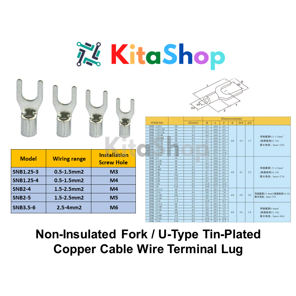 Non-Insulated Fork / U-Type Tin-Plated Copper Cable Wire Terminal Lug ...