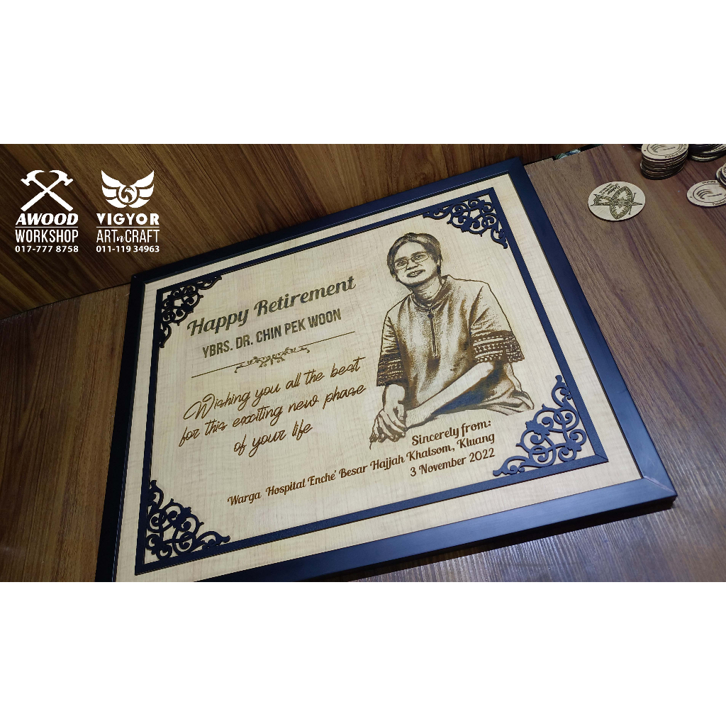 A3 Frame Portrait Laser Engrave Souvenir Frame Perpisahan Penghargaan ...