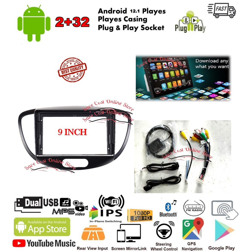 HYUNDAI I10 2008 - 2013 , I10 2014 ANDROID PLAYER 9” INCH PLUG N PLAY ...