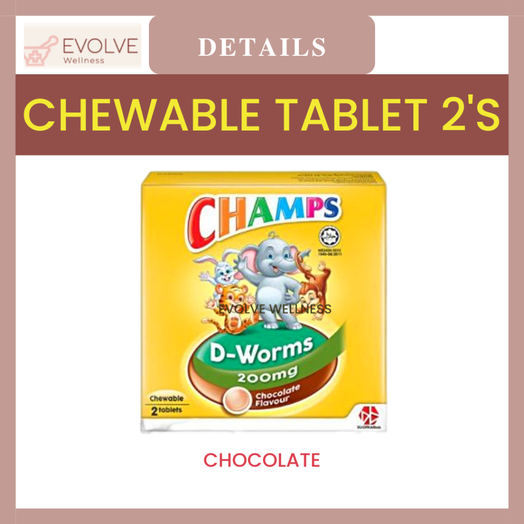 CHAMPS D-WORMS 200MG 2 TABLETS / BOX D-WORMS 200MG/5ML SUSPENSION 10ML ...