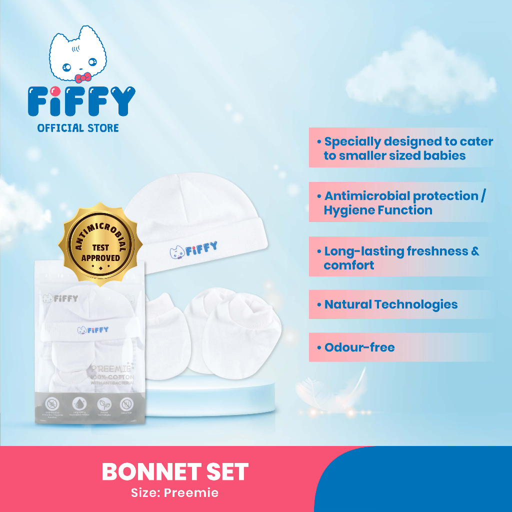 Fiffy Preemie 100% Cotton with Antibacterial Bonnet Set (2097) | Shopee ...
