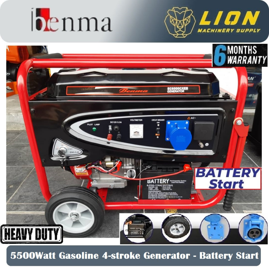 BENMA 5.5KW(5500W) Gasoline Generator EC6500CXEB - Battery Start C/W Handle & Wheel - 6 Months ...