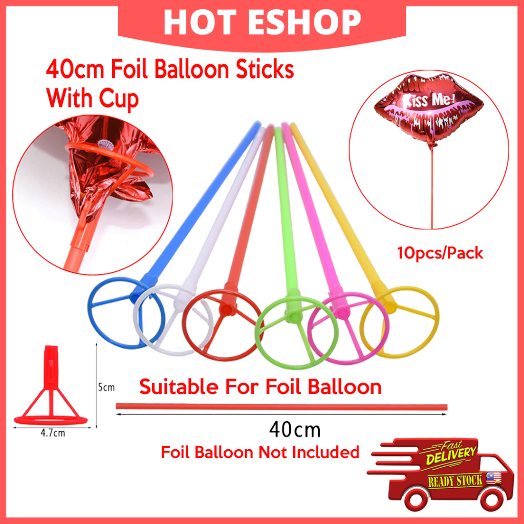 (10 pcs) 40cm High Quality Plastic Balloon Stick Balloon Holder Batang ...
