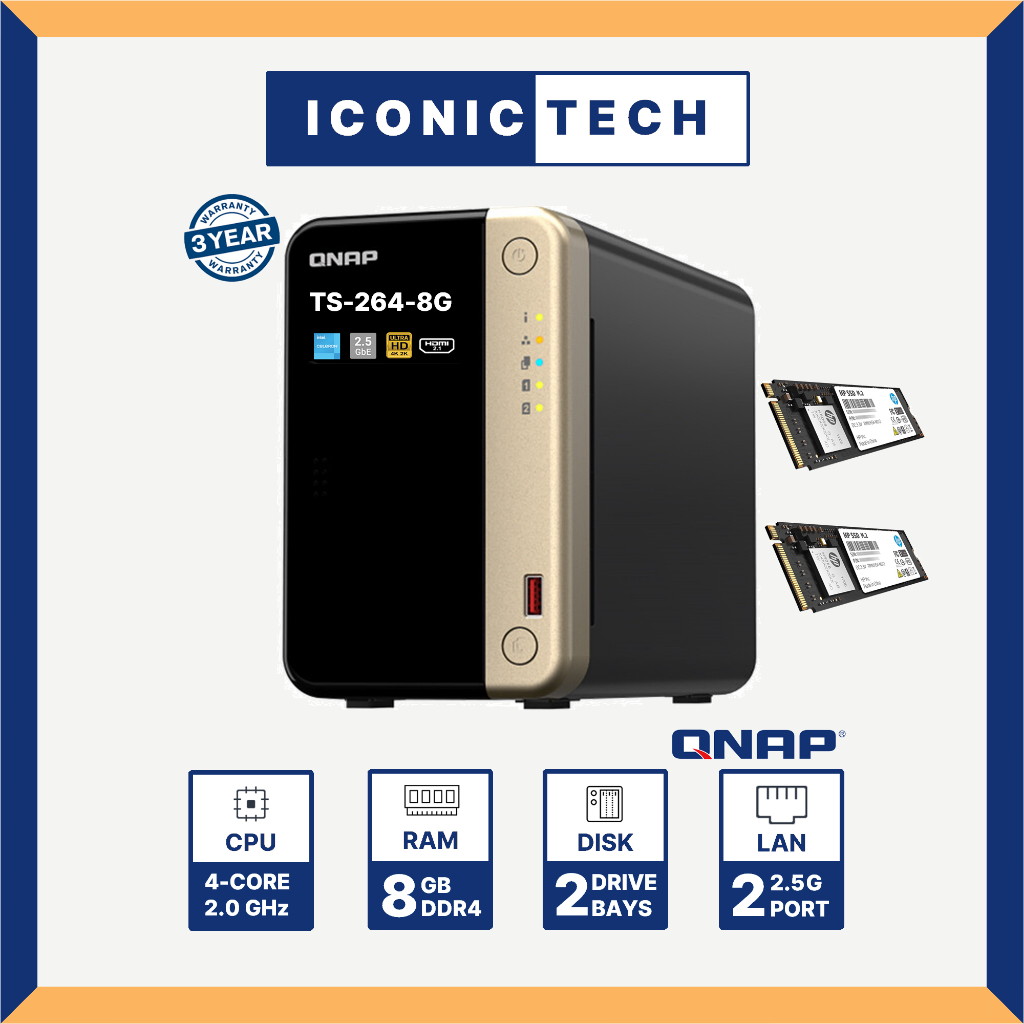 4TB ~ 8TB SSD Storage QNAP TS-264-8G 2-Bay NAS Enclosure Bundles With ...