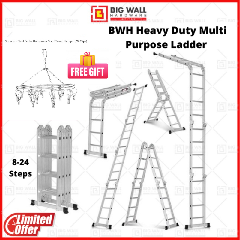 💥🎁Strongman / BWH Aluminum Multi-Purpose Foldable Ladder Tangga Lipat ...
