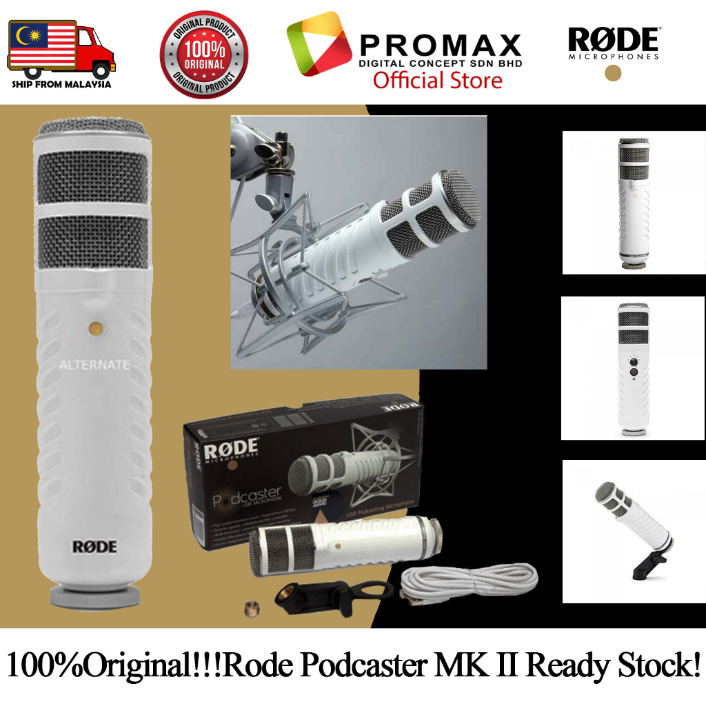 Rode Podcaster MK II Large Diaphragm USB Dynamic Broadcast Podcast Mic ...
