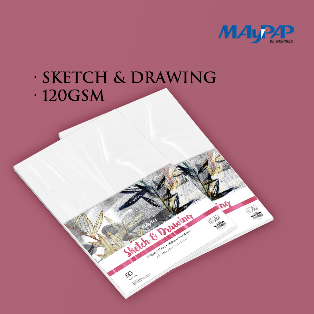 MayArt FB Sketch & Drawing Paper Pack 120gsm / 10shts/Kertas Lukis 5s ...