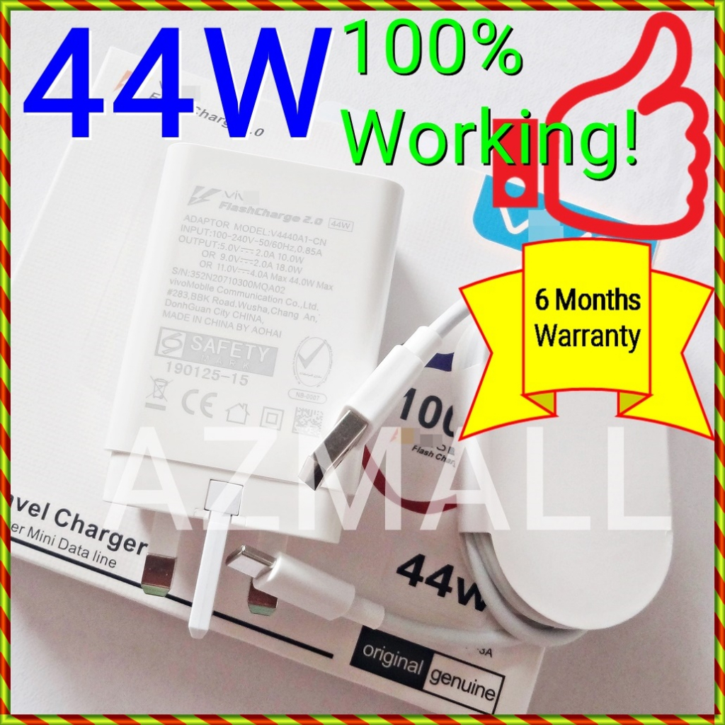 (Flash Charge 2.0) 44W Fast Charge Adapter 4A Type C Cable Set Vivo V25 ...