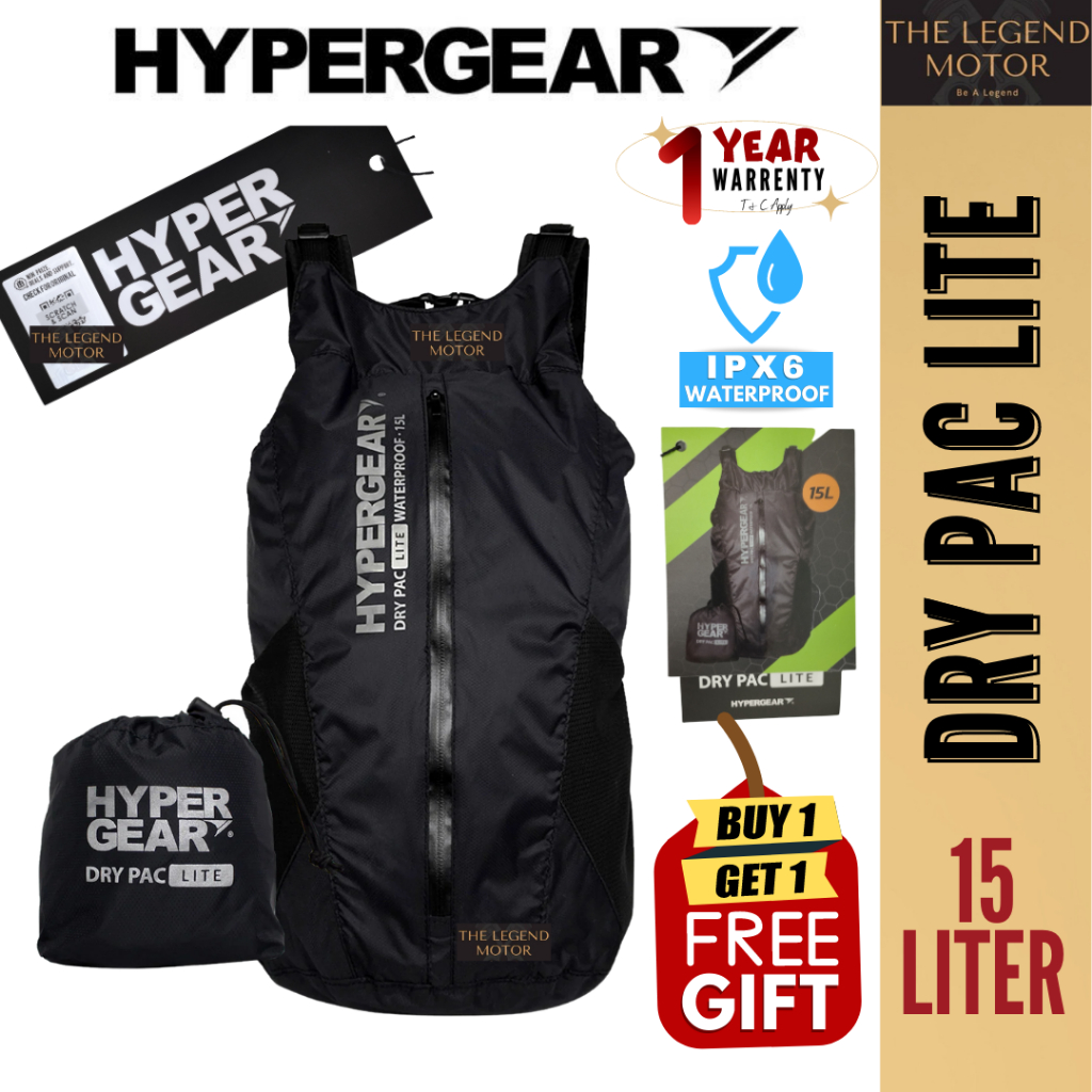 HYPERGEAR DRY PAC LITE WATER PROOF LIGHTWEIGHT BACKPACK BAG BLACK BEG ...