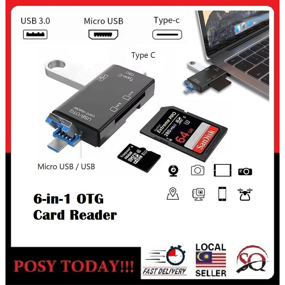 Pembaca Kad OTG 2IN1/3IN1/5IN1/6IN1 Micro USB, U Disk, Type-C, Kad TF ...