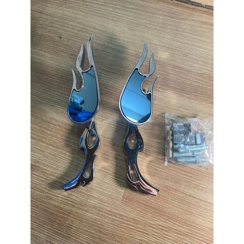 Motorcycle Rear View Side Mirror Flame Fire Aluminum Stem 8mm 10mm Side ...