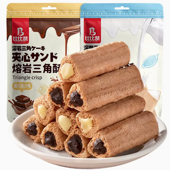 比比赞 熔岩三角酥巧克力味 (黑巧克力味) 夹心威化饼干 BIBIZAN Triangle Chocolate Cream Wafer ...
