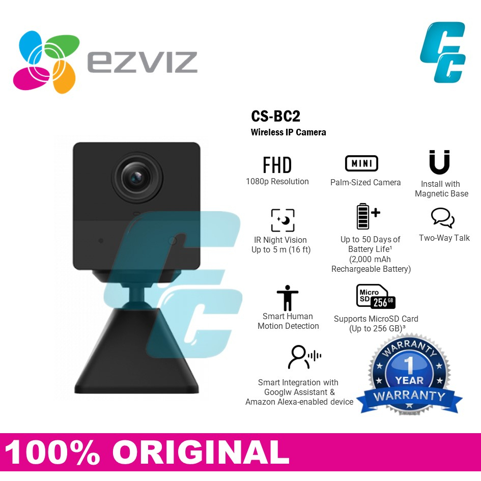 Ezviz BC2 2MP Indoor Wi-Fi Smart Home Battery Security Camera Wireless ...