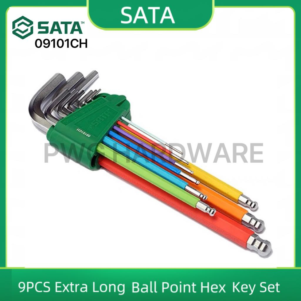 SATA 09101CH 9pcs Ball Point Colour Series Extra Long Anti-slip Hex Key ...