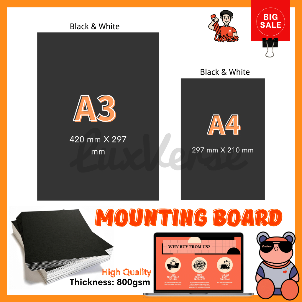 Black Mounting Board Size A4 / A3 Board Hitam Student Art Board 🔥 ...