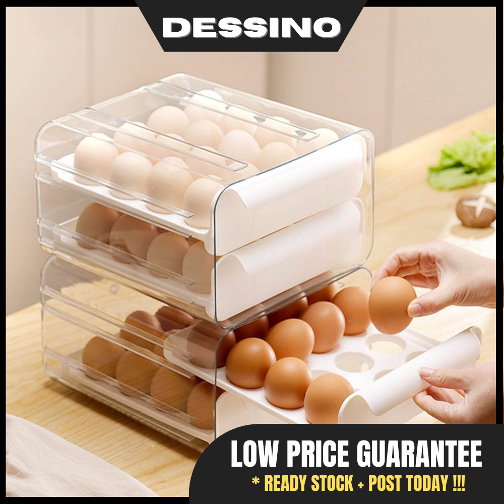 DESSINO 32 Grid Double Layer Egg Storage Container Stackable with ...