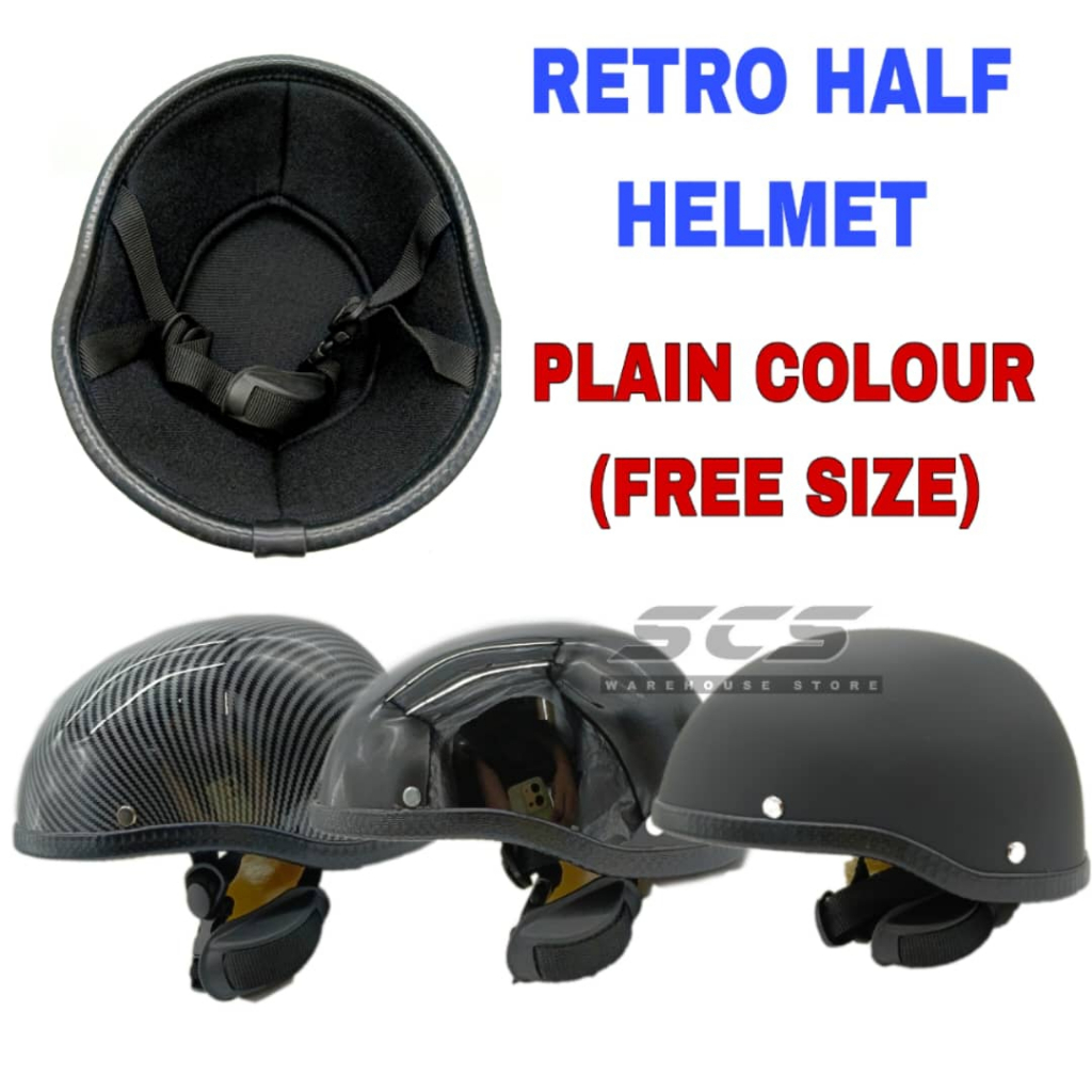 Retro Half Cut Retro Helmet Free Size Plain Colour Kosong Black Matt ...