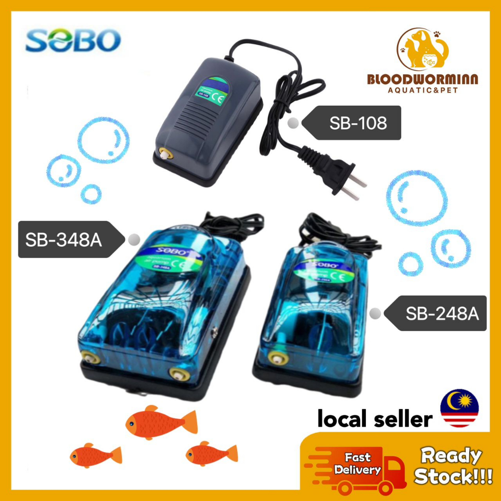 SOBO Aquarium Air Pump SB108 / SB248 / SB348 / Single Output / Double ...