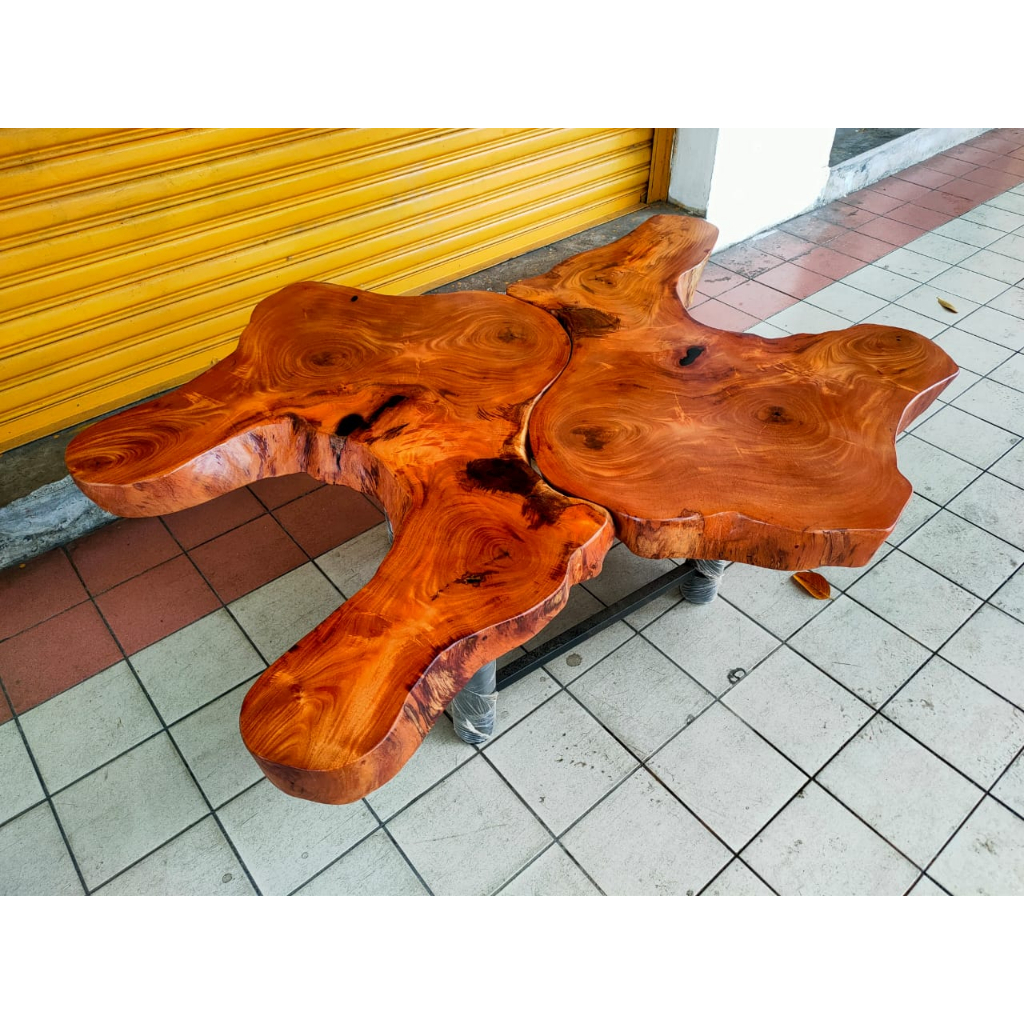 Kayan Wood Slab Coffee Table 59 x 39 x 19 Inch With Steel Leg Unique ...