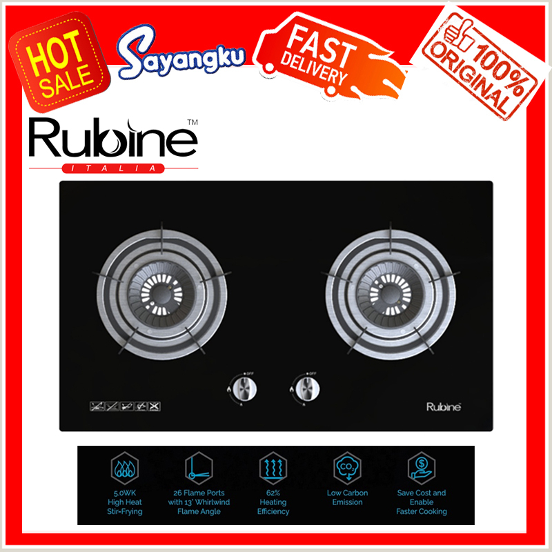 Rubine HOB RGH-VISTA-2B-BL 2 Burner Black Tempered Glass Surface Glass ...