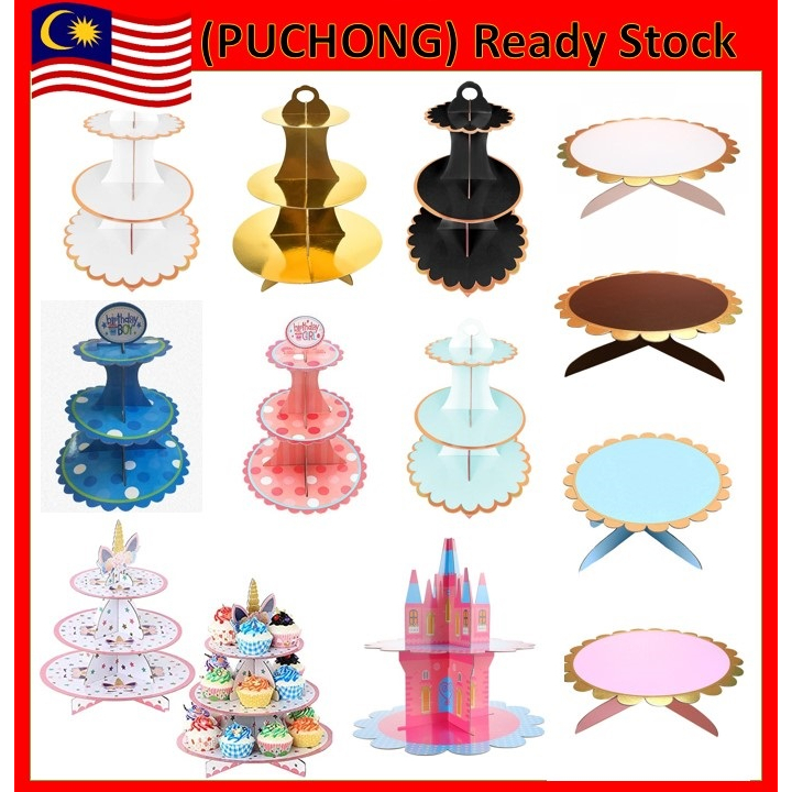 🇲🇾 3 Tier Cup Cakes Stand Cupcake Muffin Tray Cardboard Holders Cake ...