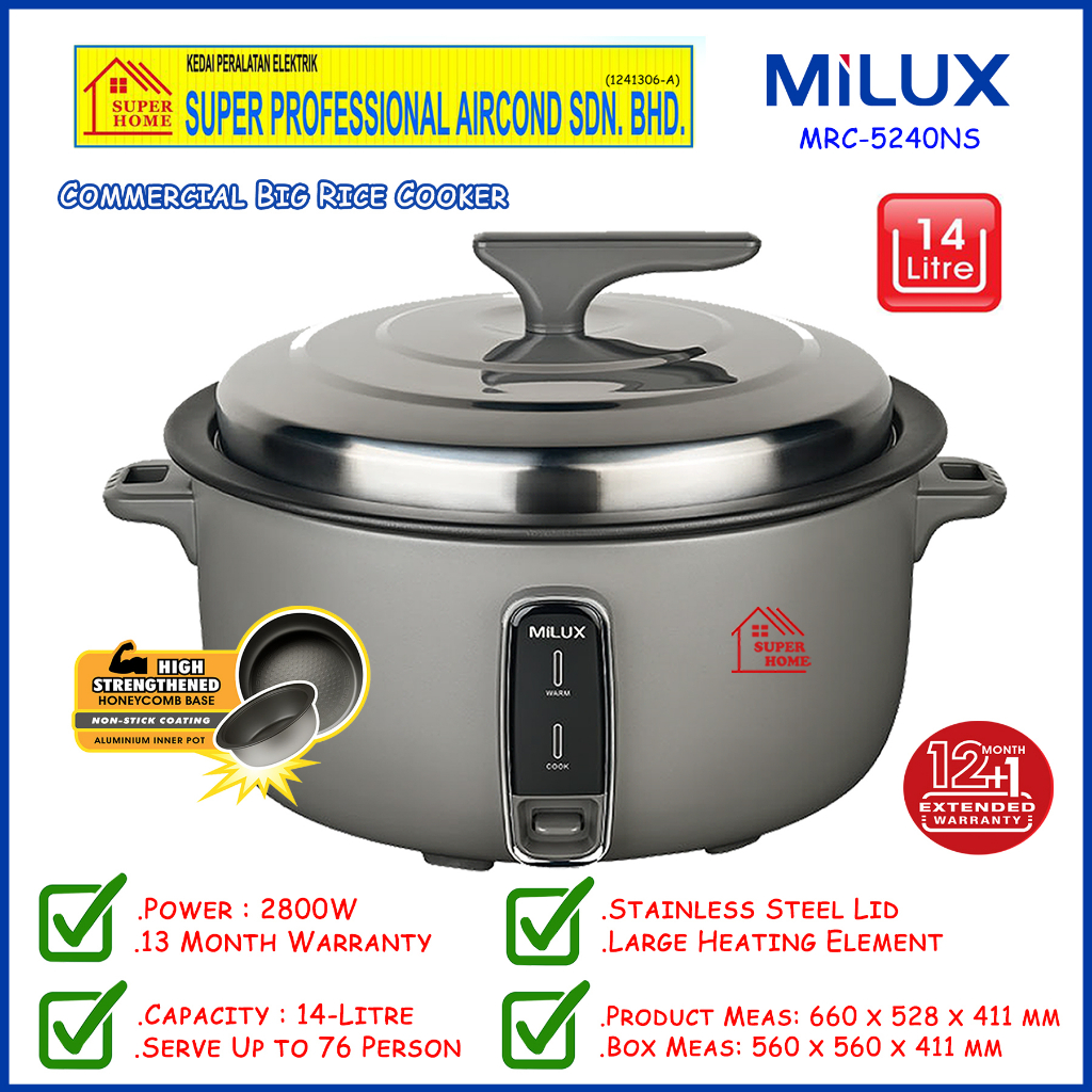 Milux Commerical Rice Cooker MRC-5240NS 14L (76 Persons) | Shopee Malaysia
