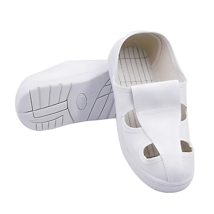 ESD Cleanroom Shoes 4 poles design/ White and Blue color/ PU material ...