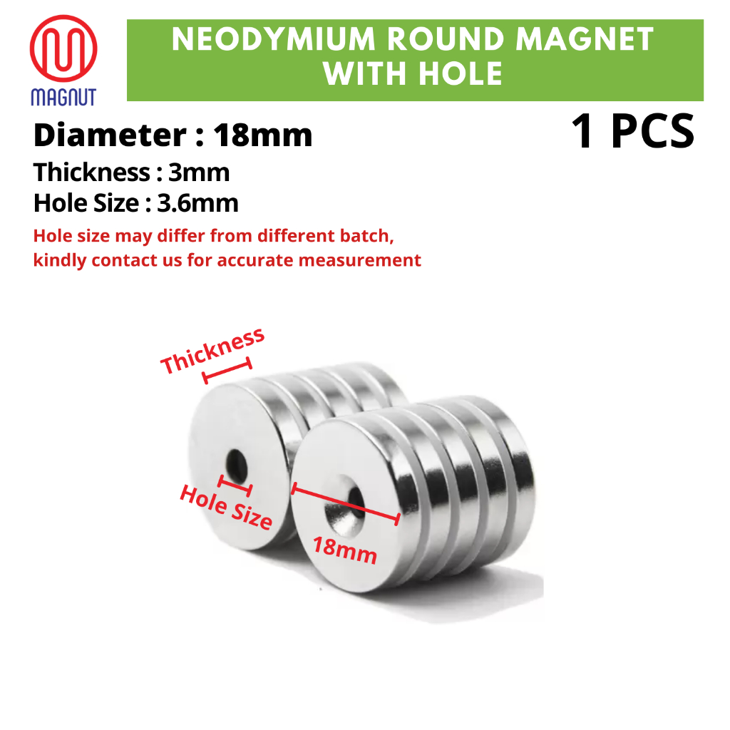 1pcs 18mm*3mm Rare Earth Neodymium Round Magnet with Hole | Shopee Malaysia