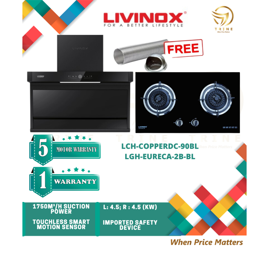 LIVINOX LCH-COPPERDC-90BL KITCHEN HOOD COOKER HOOD GAS COOKER HOB ...